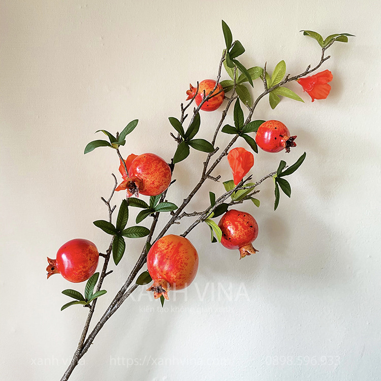 Bán Cành Lựu Giả Có Hoa Và Không Hoa, Hàng Loại 1 Đẹp Cao Cấp